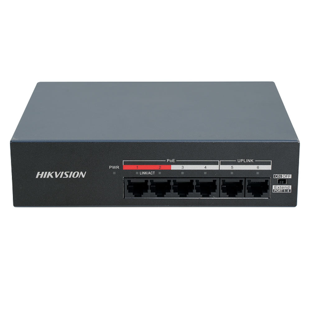 Hikvision DS-XS06-P Unmanaged Desktop Switch 4 Ports PoE 10/100Mbps + 2 Ports RJ45 10/100Mbps
