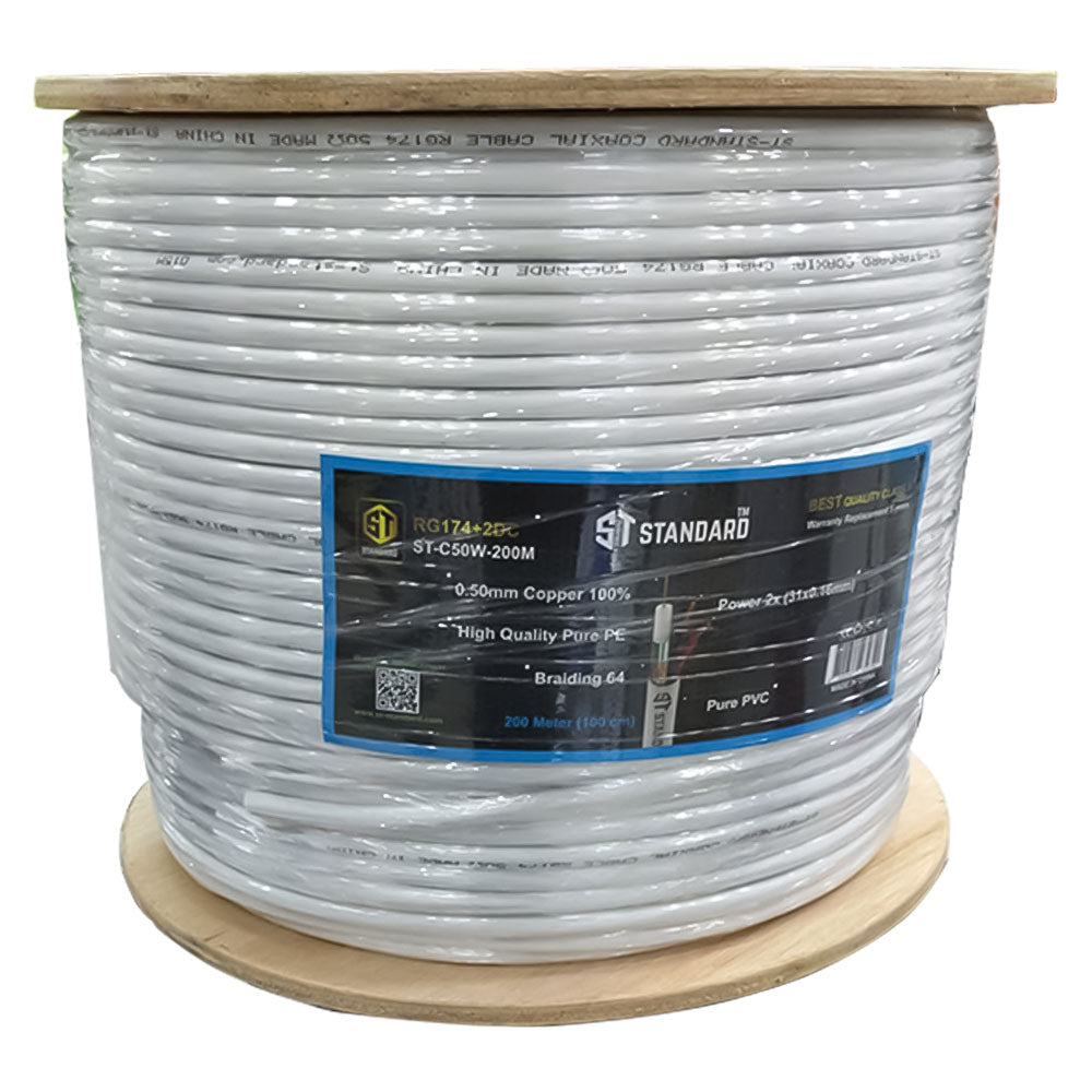 ST-Standard ST-C50W-200 Coaxial Cable RG174 200m Wood